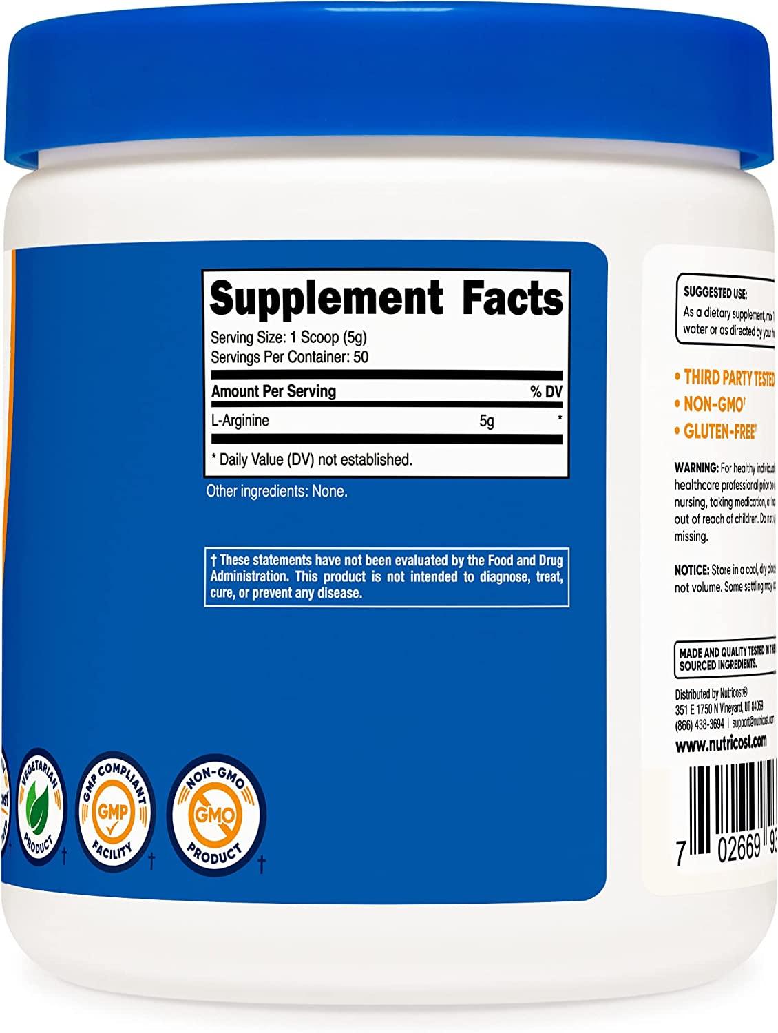 Nutricost L-Arginine Powder - 250g, 5000mg Per Serving - 50 Servings, Pure Supplement | Buy Now ...