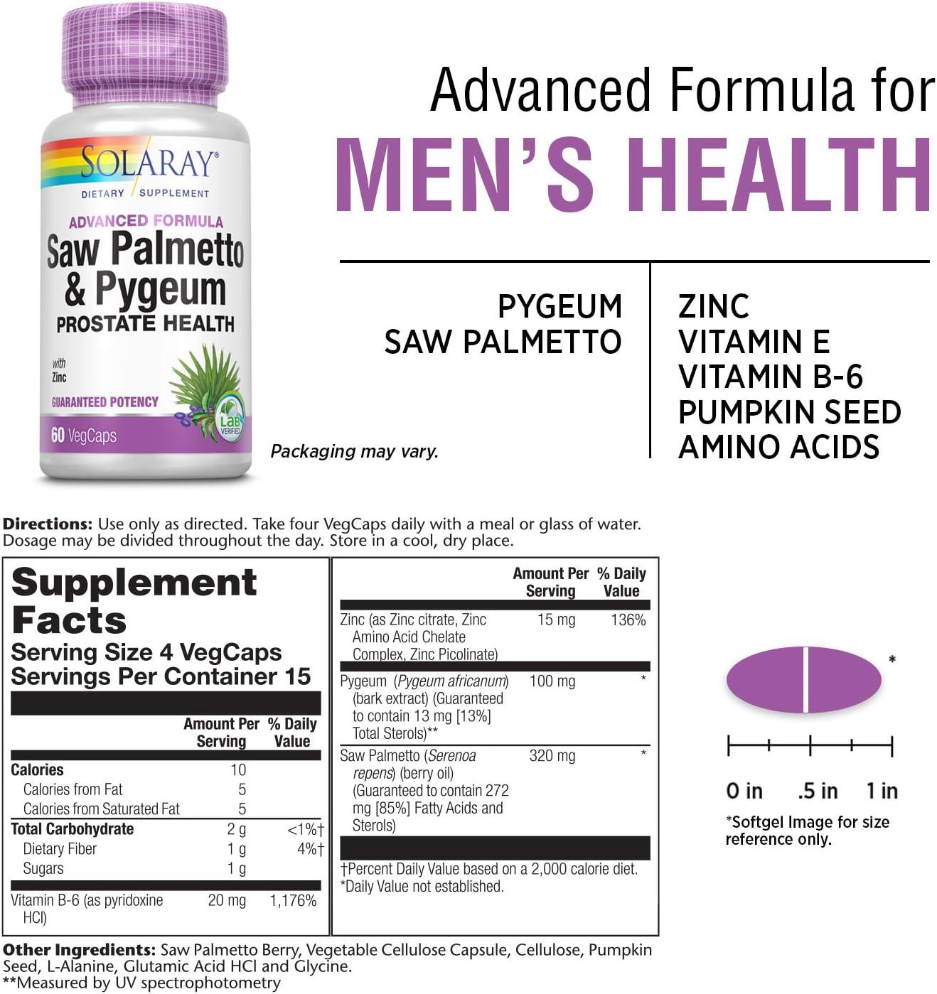 Solaray Pygeum & Saw Palmetto Supplement 60ct - Prostate Support | Buy ...
