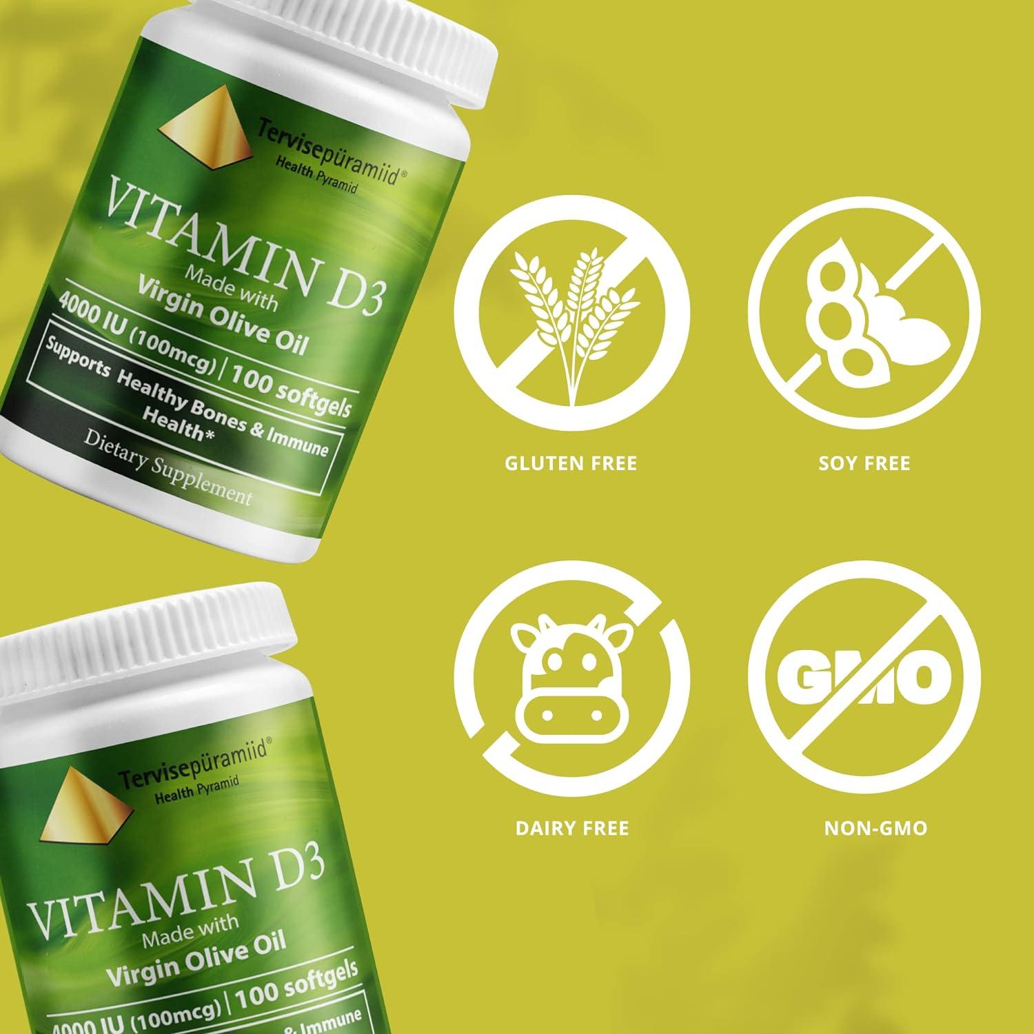 Health Pyramid Vitamin D3 4000 IU Cholecalciferol in Olive Oil Softgel ...