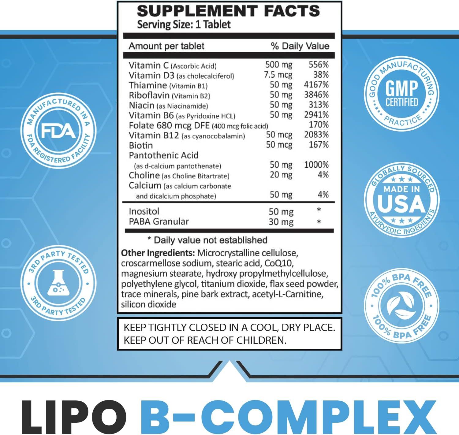 Lipo B-Complex Tablets by ES Global Brands - Lipotropic for Energy ...