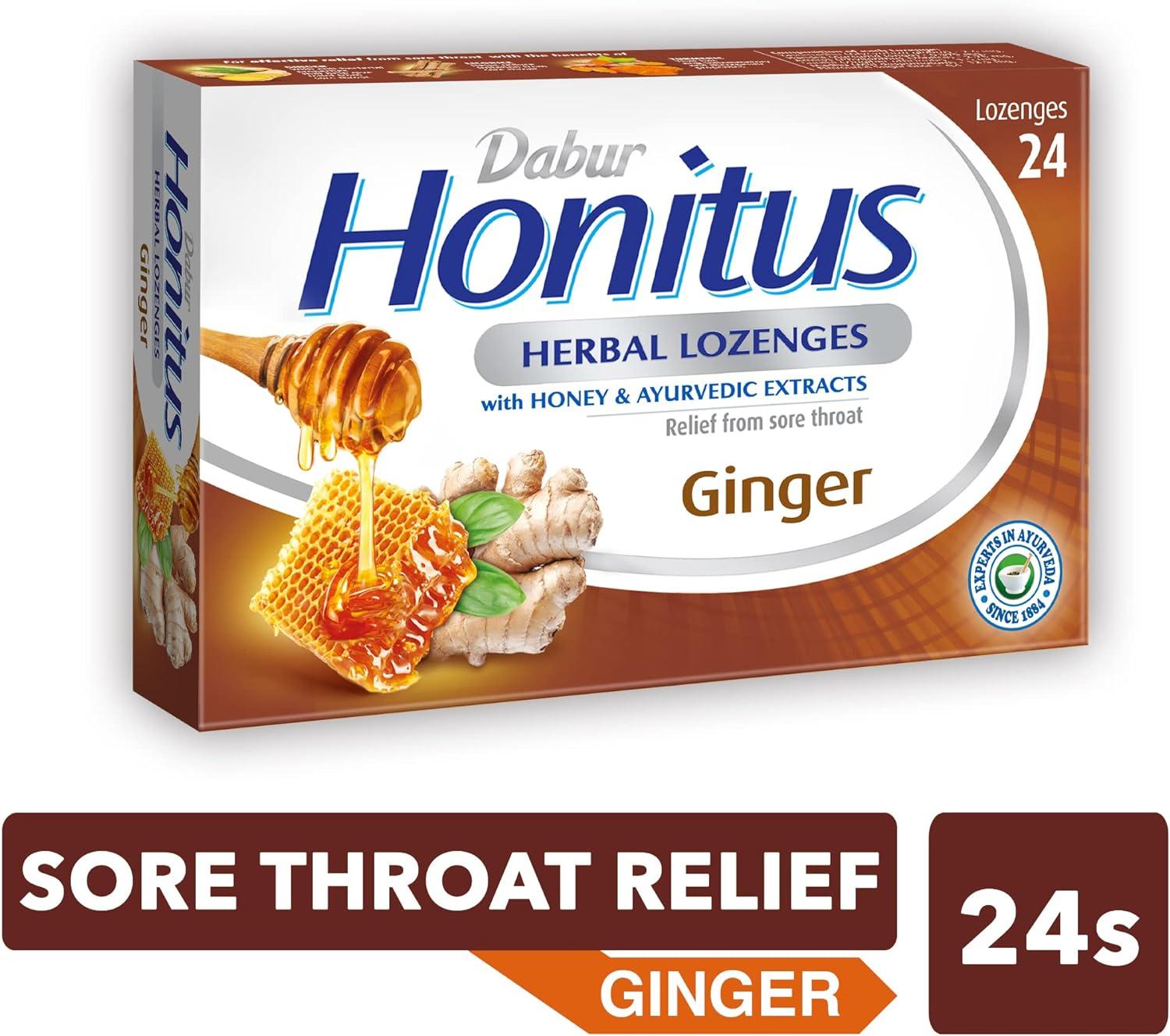 Dabur Honitus Herbal Lozenges - Ginger Flavor | 24ct | Soothing Relief ...