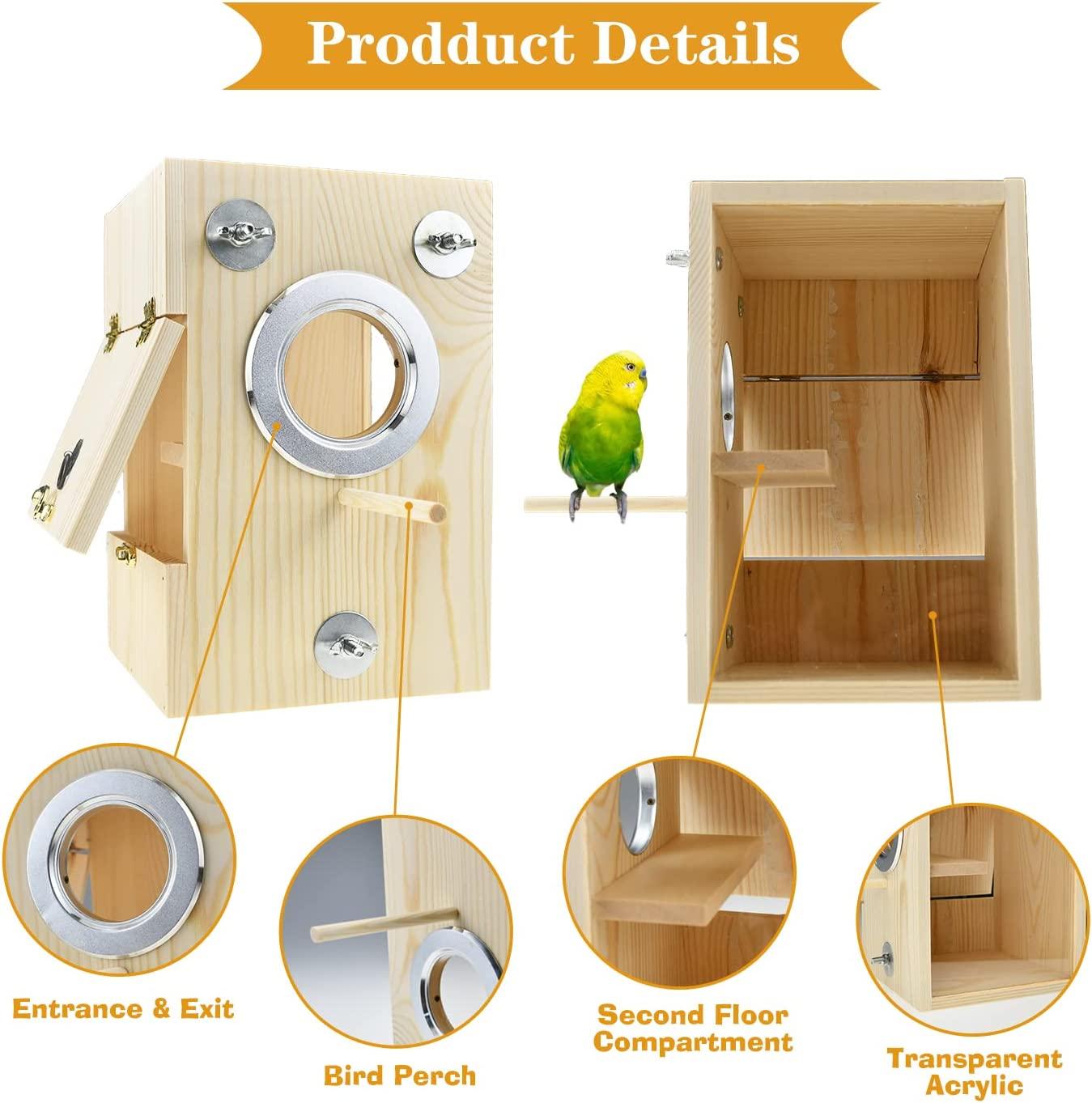 CooShou Parakeet Nest Box - Wooden Acrylic Transparent Breeding House ...