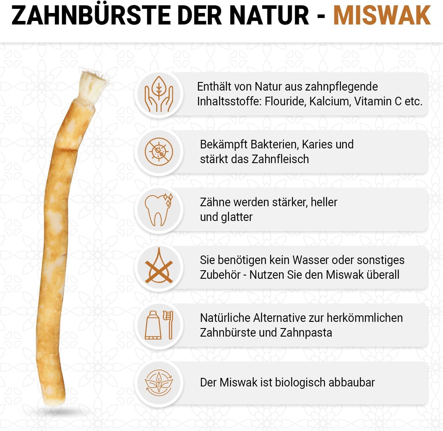Premium Miswak 10-Pack | Natural Fluoride Siwak Toothbrush with Bamboo ...