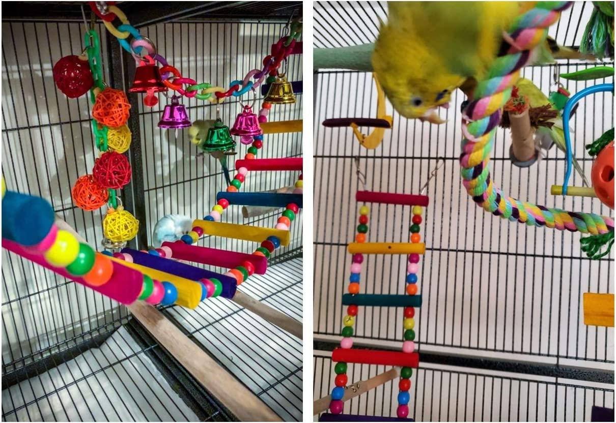 Colorful Wooden Bird Ladder Toy Swing Bridge for Parrots - 27.6 In, 12 ...