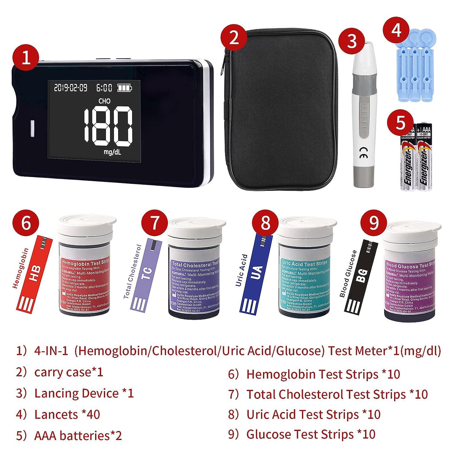 Accu-Answer 4 in 1 Test Meter Kit | Hemoglobin, Cholesterol & Uric Acid ...