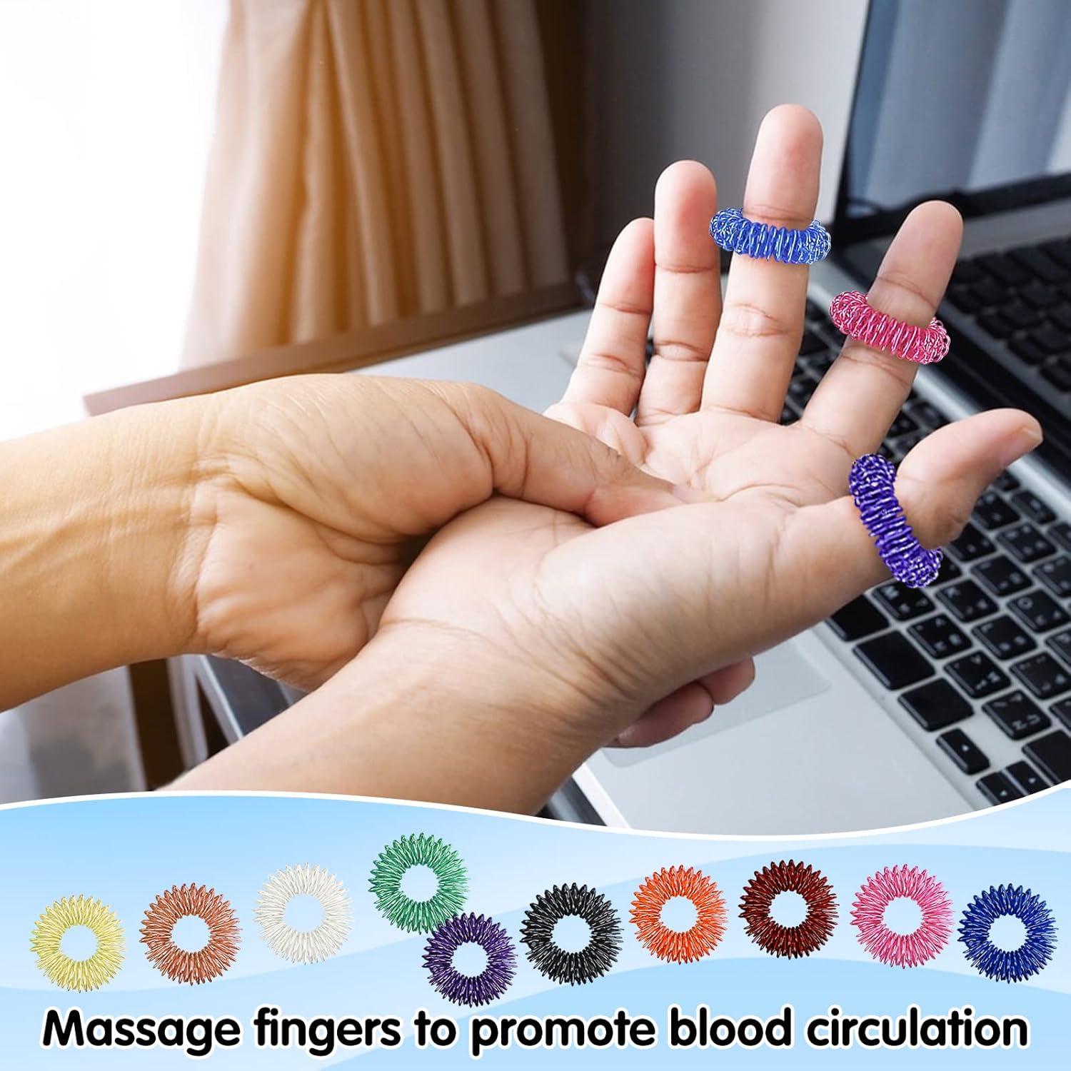 20 Pcs Multi-Colored Finger Massage & Acupressure Rings Set for Anxiety Relief | Ideal for ...