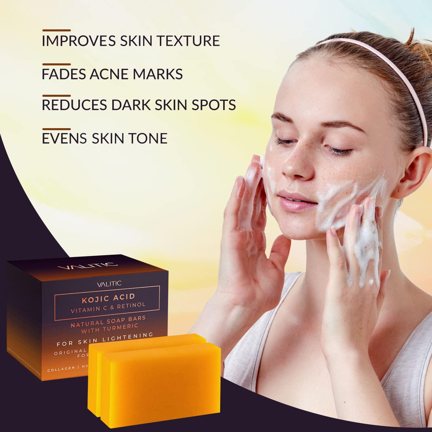 Valitic Kojic Acid Vitamin C and Retinol Soap Bars with Turmeric - Skin Lightening Japanese ...