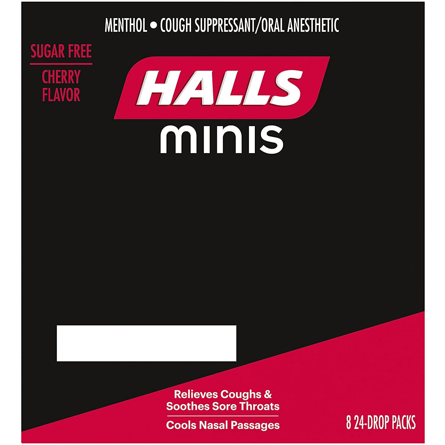 HALLS Minis Cherry Sugar Free Cough Drops - 8 Packs (192 Drops) | Buy ...