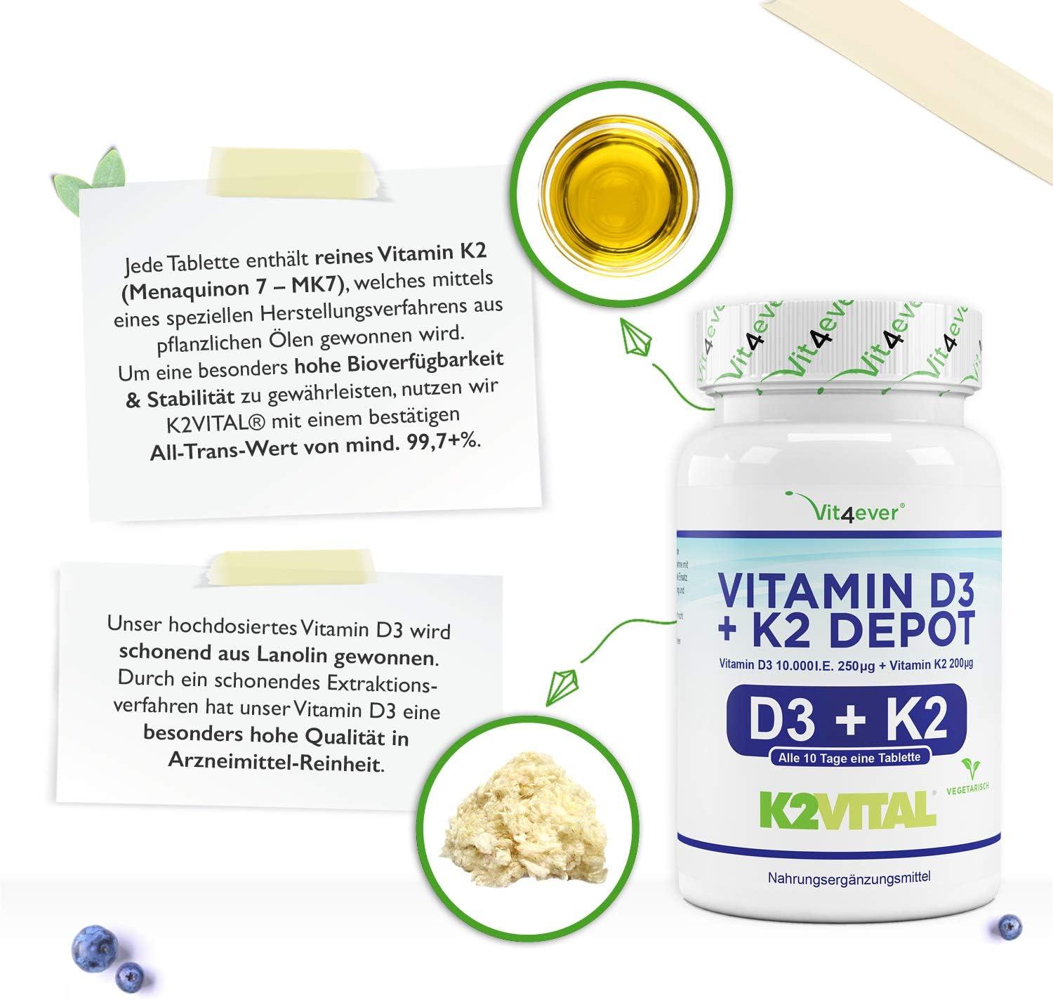 Buy High-Dose Vitamin D3 10 000 IU + K2 200 MCg MK7 - 100 Vegetarian ...