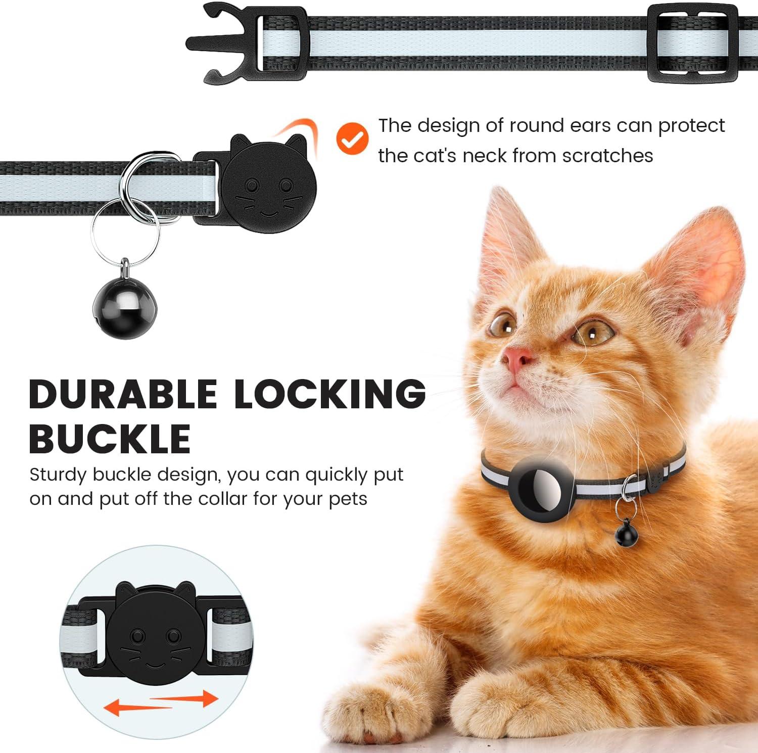 Reflective Airtag Cat Neck Band | Integrated Holder & Bell | Safety ...