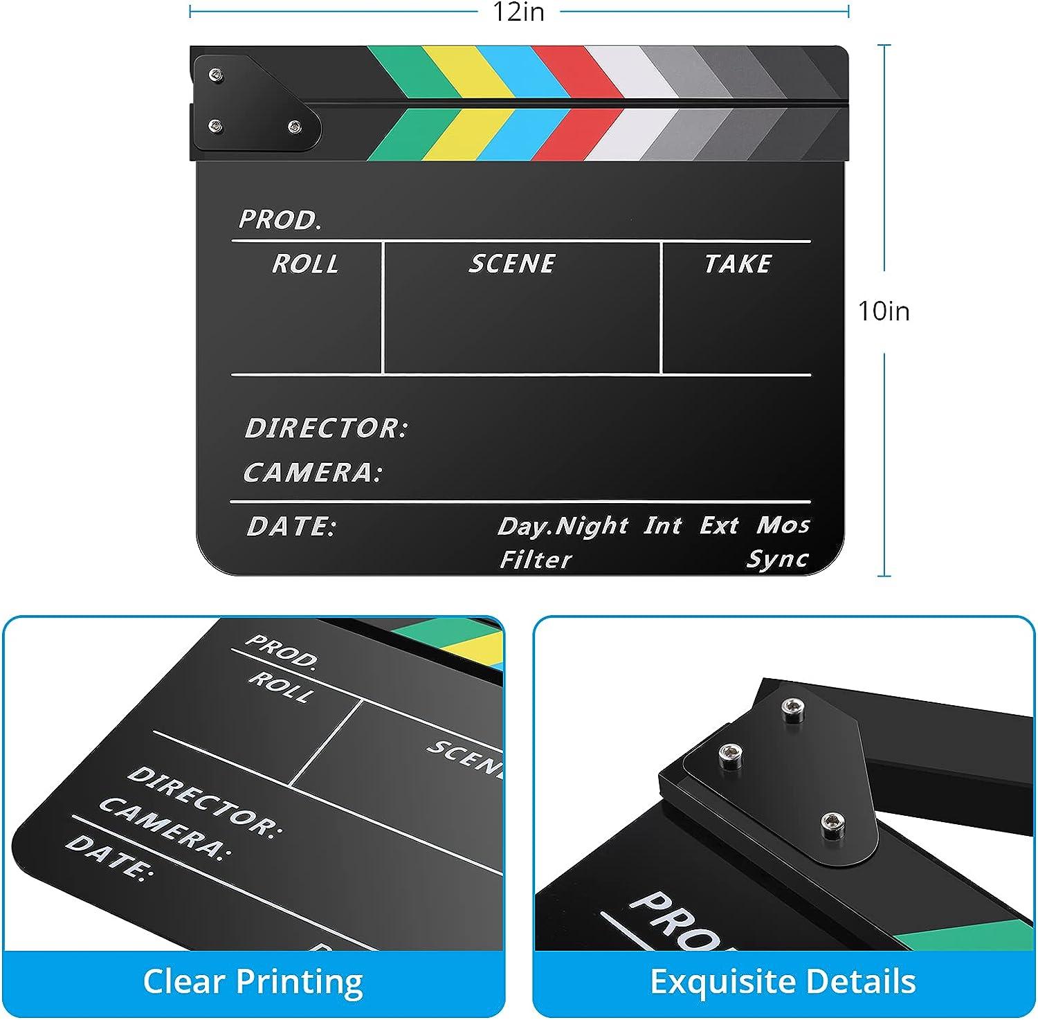 Temery Acrylic Film Clapper Board - 12x10in Movie Theater Decor with Magnetic Eraser & Custom ...