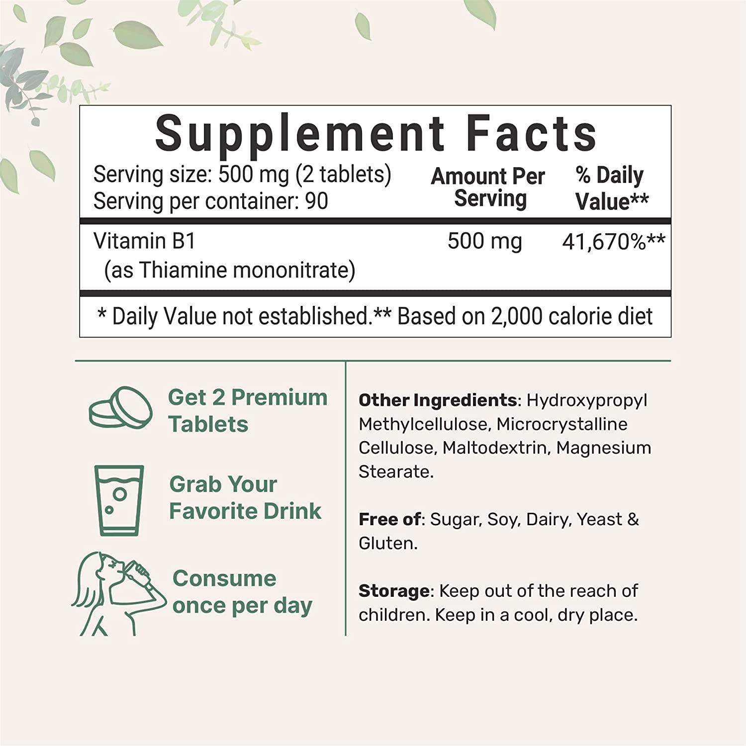 Micro Ingredients Vitamin B1 500mg 180 Tablets - Metabolism Support and ...