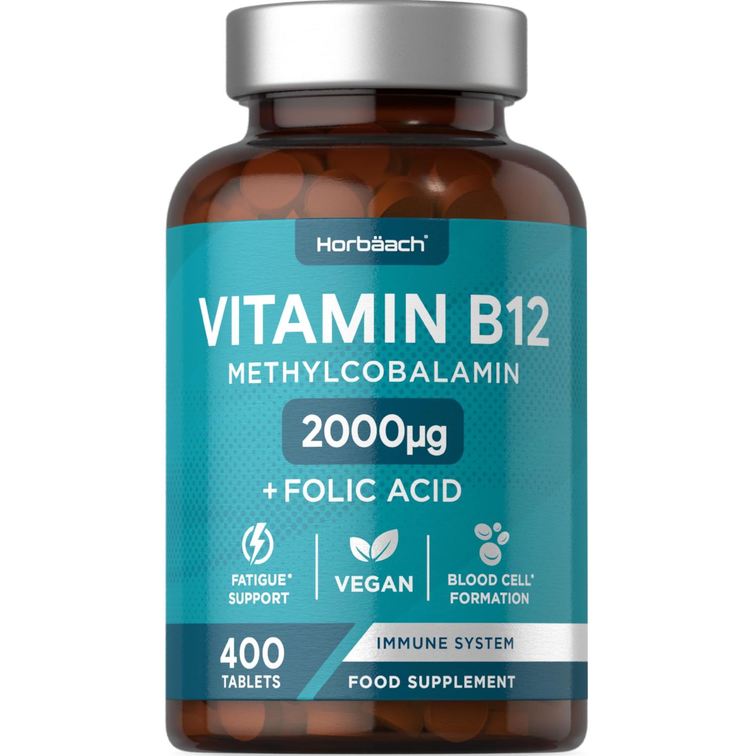 High Strength Vitamin B12 2000mcg Supplement with Folic Acid - 400 ...