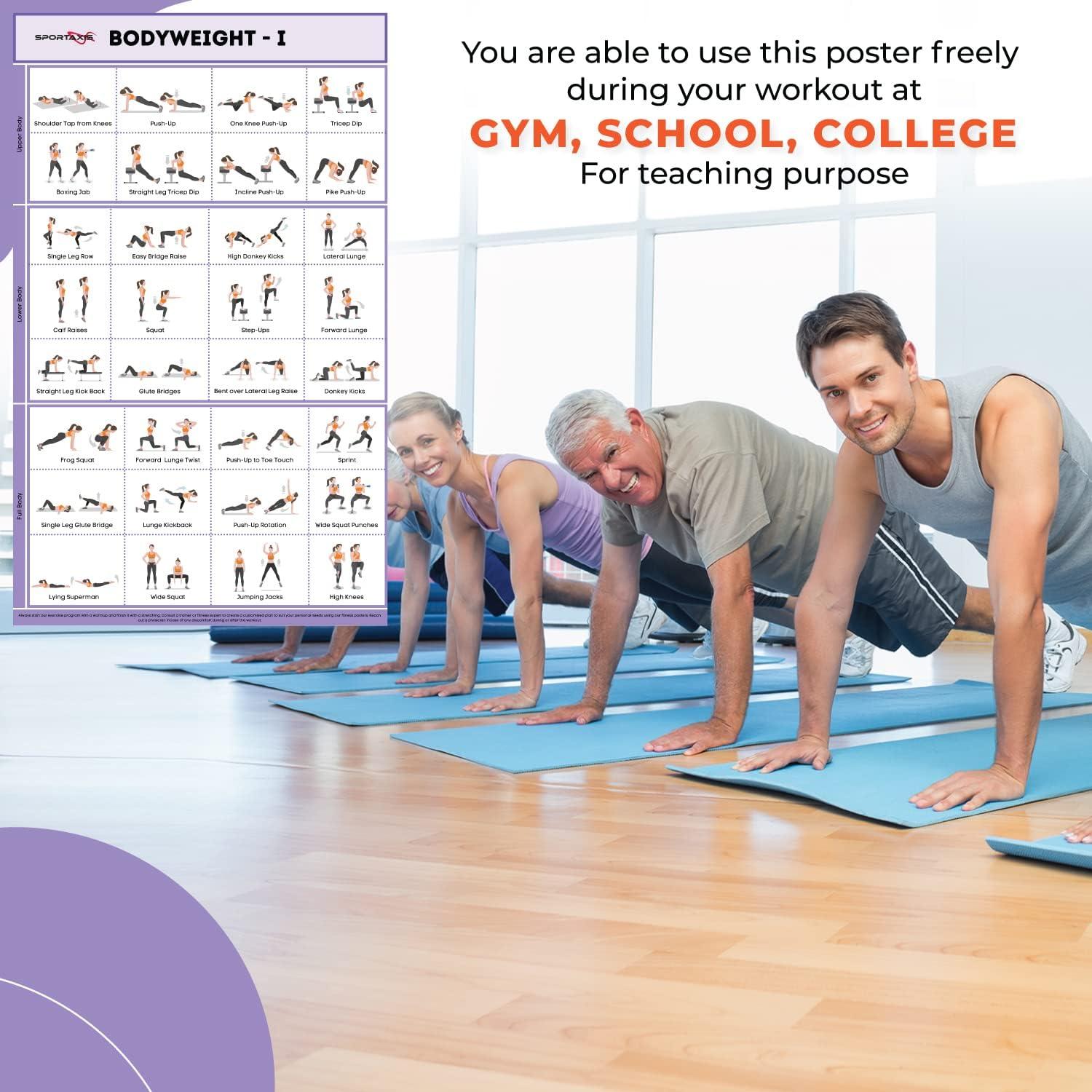 Bodyweight Workout Poster with 32 Poses - Double-Sided Lamination for ...