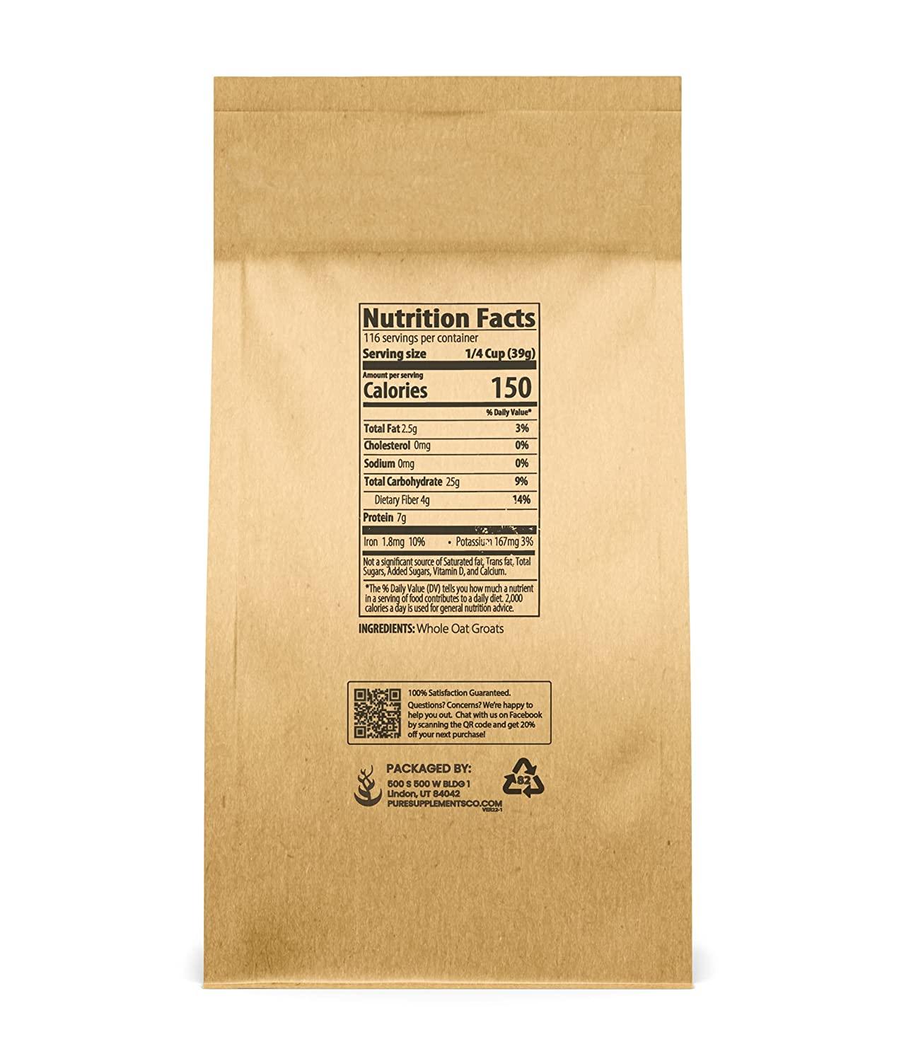 PURE Uncut Oat Groats (10 lbs) - High Protein, Whole & Hulless Kernels ...