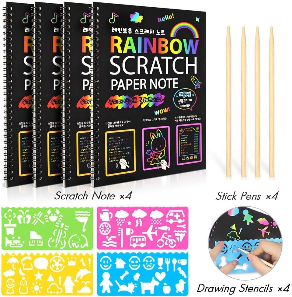 4 Pack Kids Scratch Art Drawing Notebook Set - Large Rainbow Scratch ...