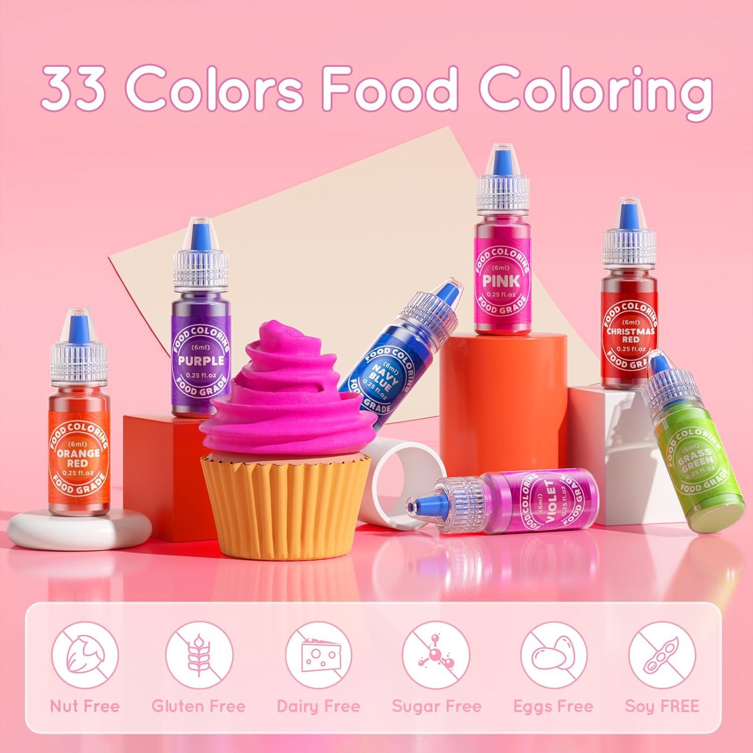 Food Coloring - 33 Food Grade Vibrant Colors Food Coloring Liquid Set ...