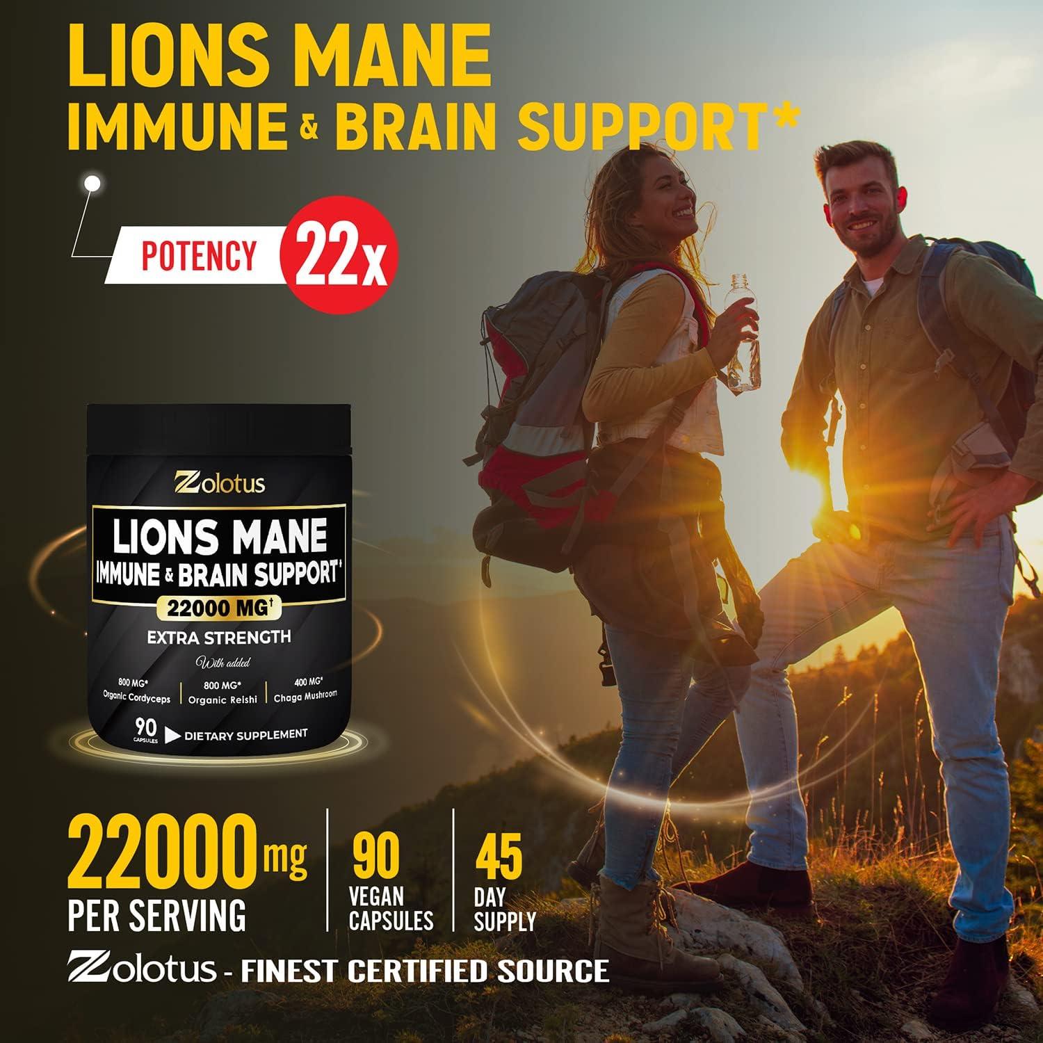 Lions Mane Mushroom Complex Capsules | 22000mg with Cordeyceps, Reishi ...