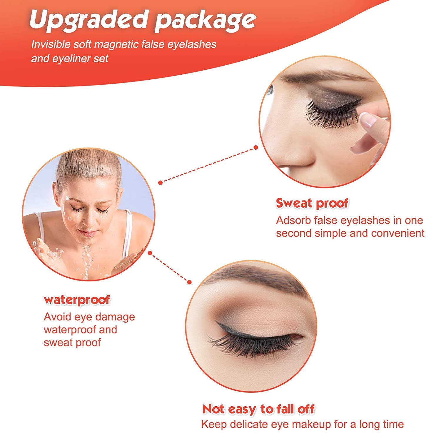 10 Pairs Natural Look Fake Eyelashes with Upgraded Magic Eyeliner Kit ...