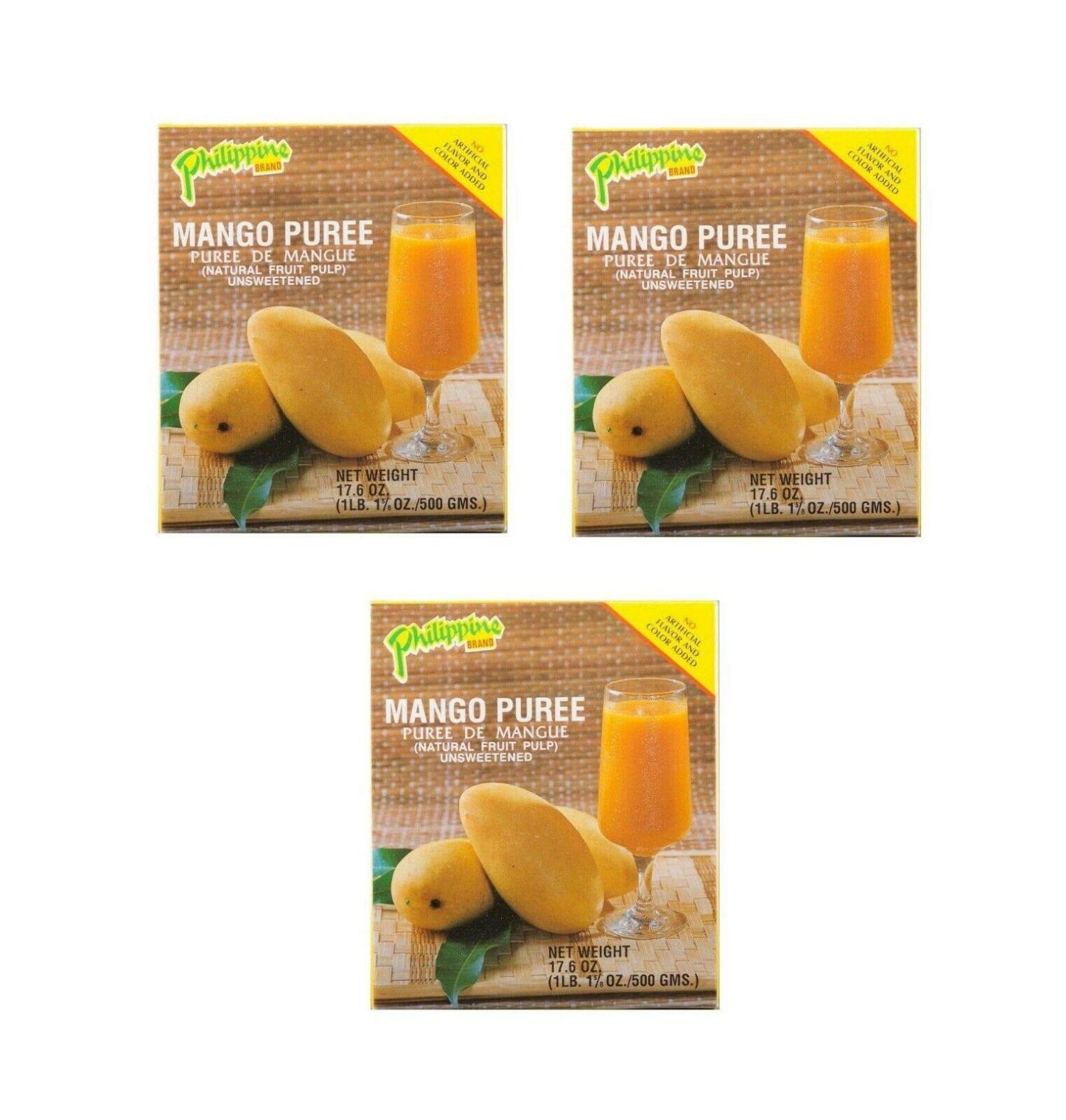 Pamai Pai Three-Pack: 3 x 500g Unsweetened Mango Pulp Puree - Premium ...