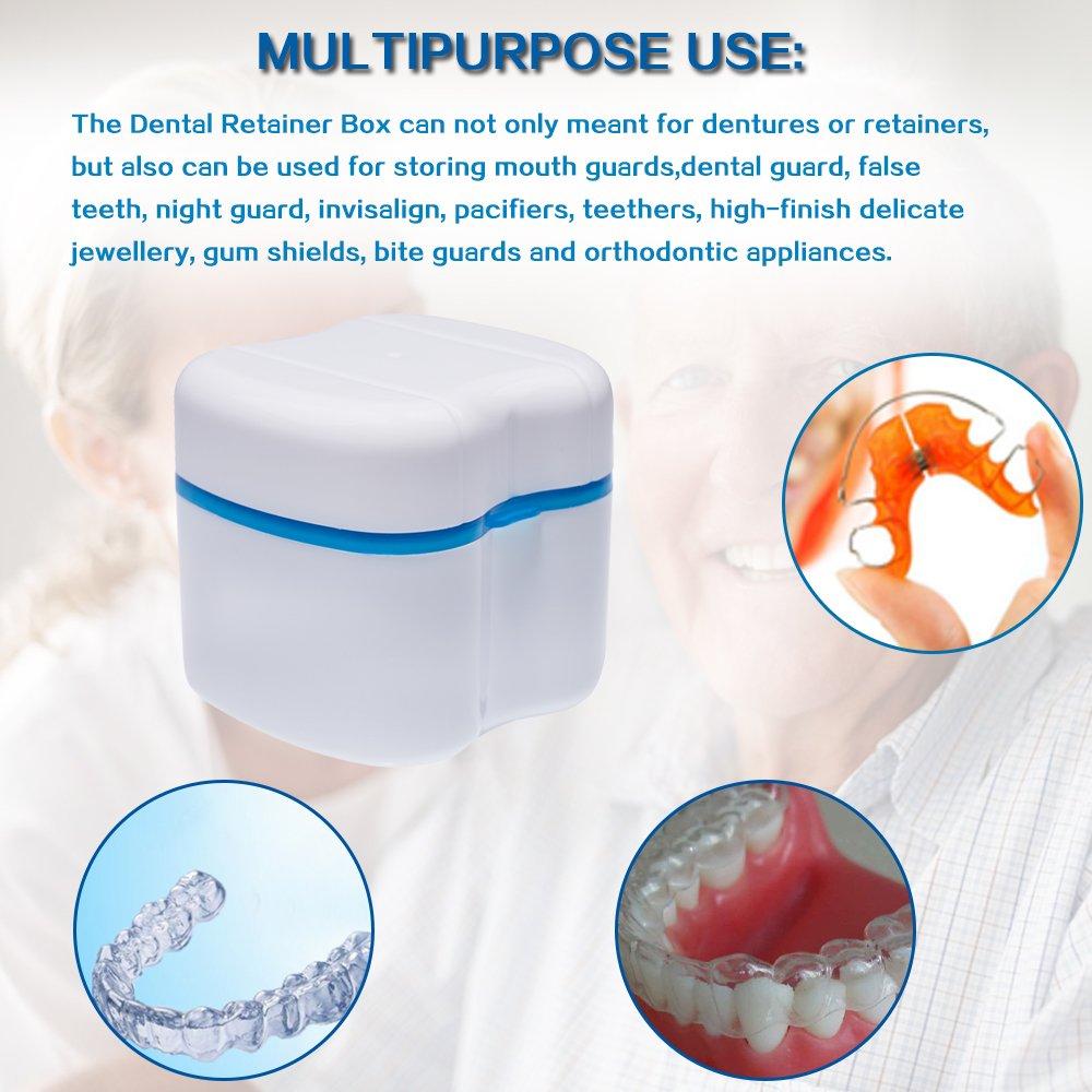 Denture Case with Brush and Cups - Retainer Holder for Travel - Blue ...