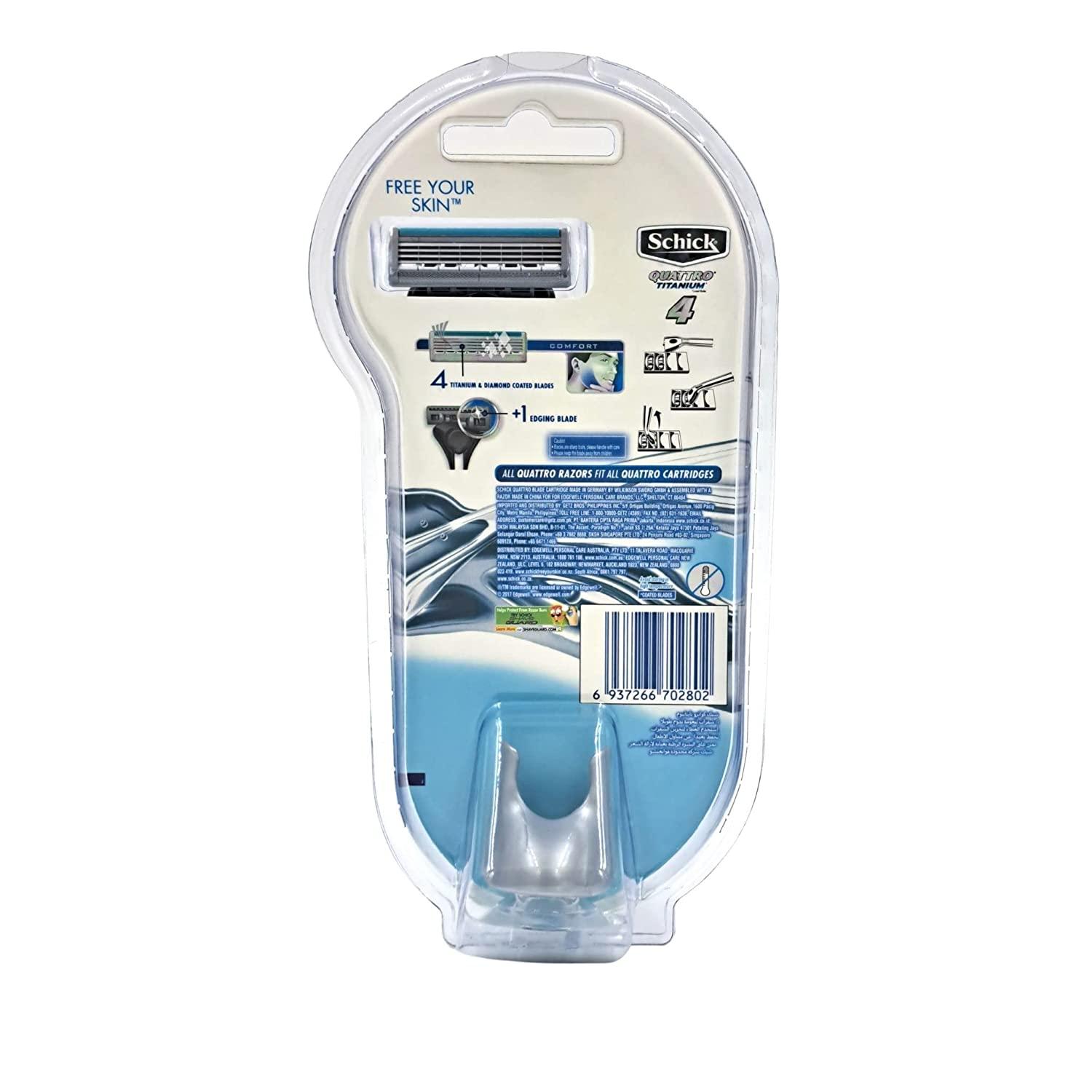 Schick Quattro Titanium Coated Razor & Cartridges - 1 Razor, 2 ...
