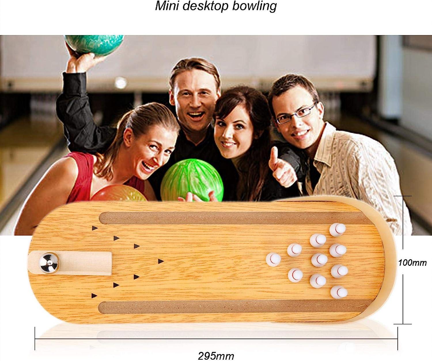 Mini Bowling Game Set - Tabletop Wooden Bowling Toy with 10 Pins and ...