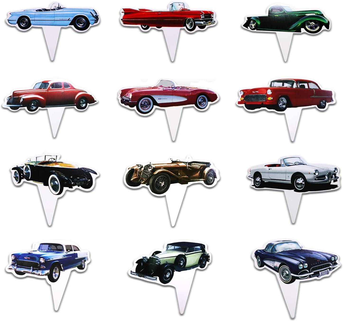 CLLRYBO Classic Retro Car Cupcake Toppers - 24 Pieces Birthday Wedding ...