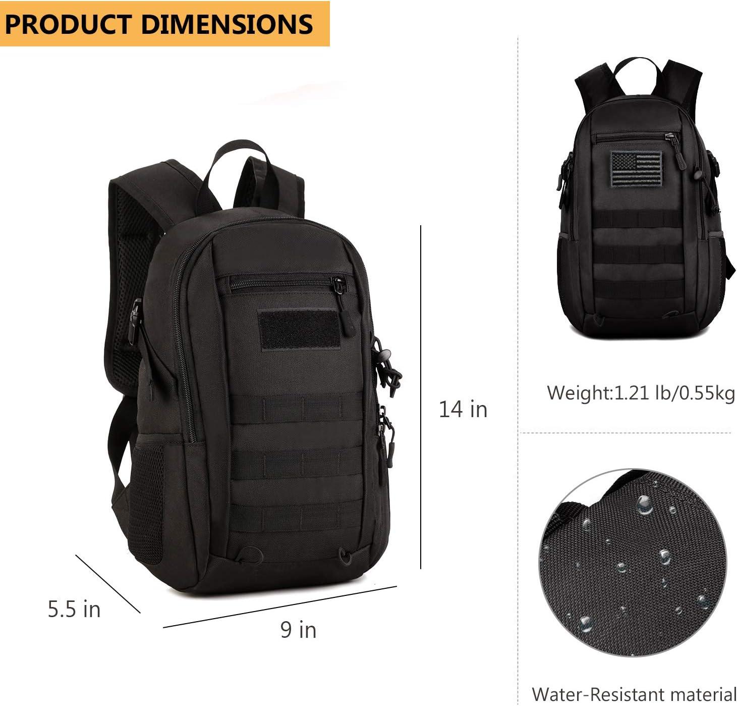 ArcEnCiel 12L Mini Tactical Backpack Military MOLLE Daypack - Black ...