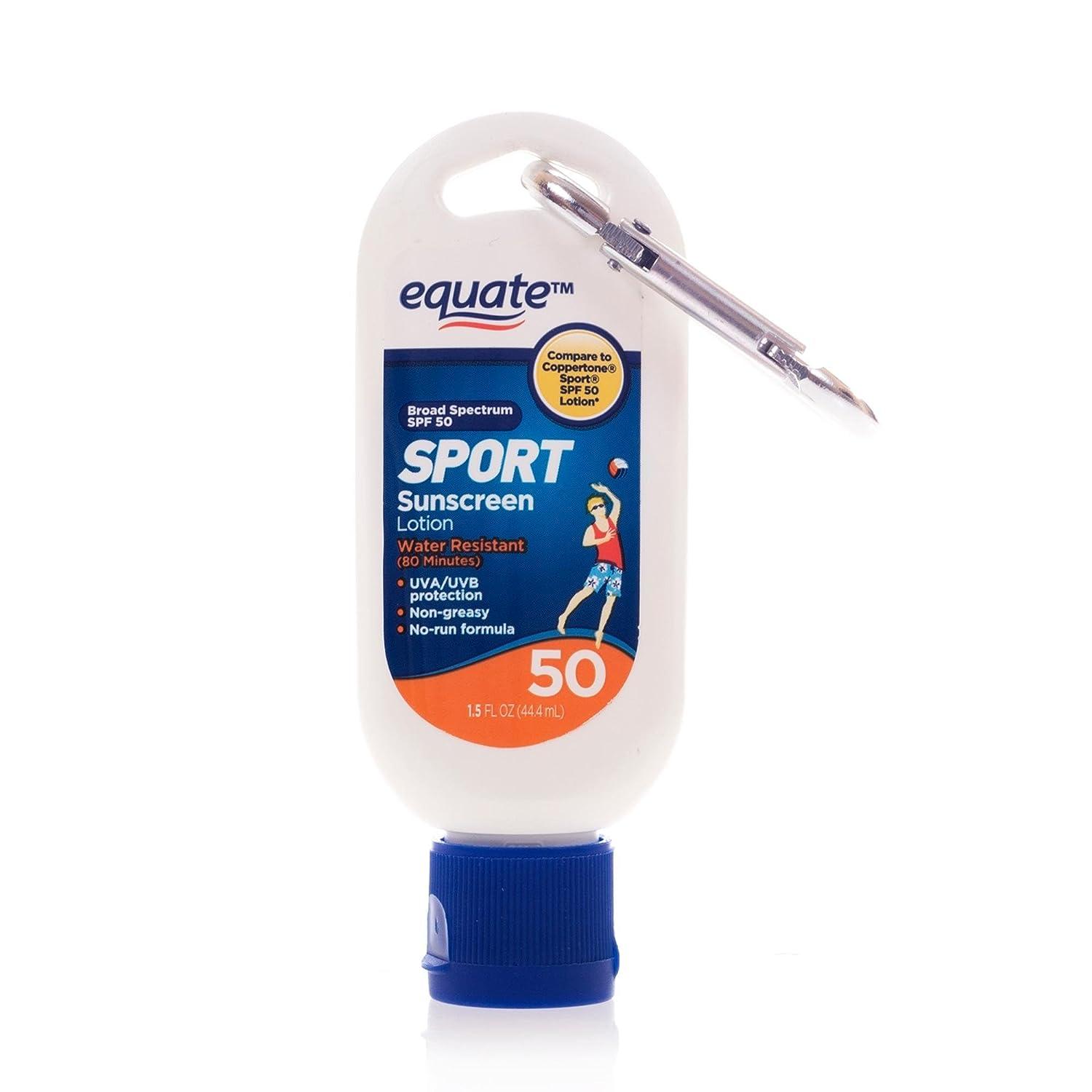 Equate Sport Sunscreen Lotion SPF 50, 1.5 oz - Convenient Clip-On ...