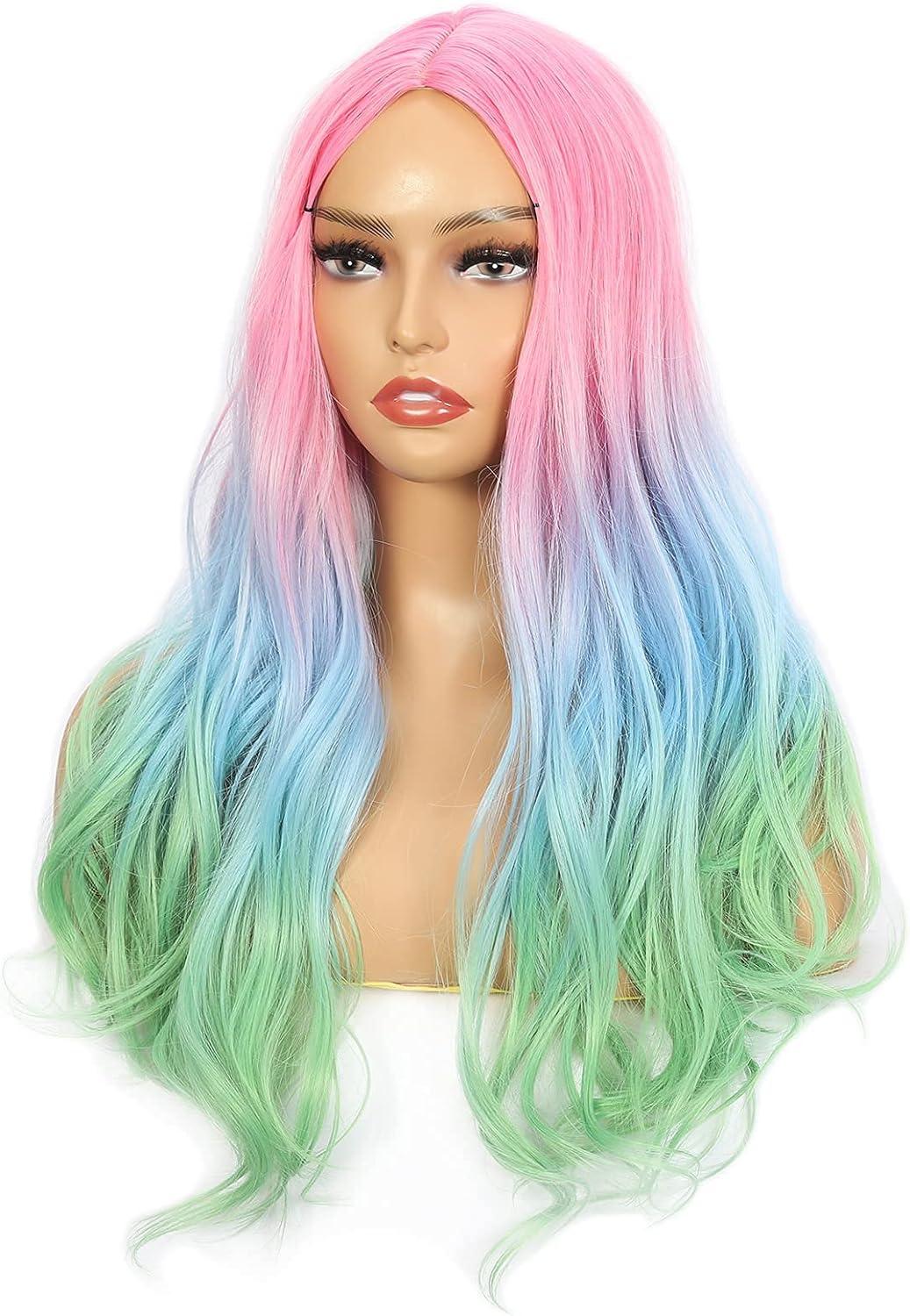 FAELBATY Colorful Rainbow Ombre Wig for Cosplay and Parties - 16 Inch ...
