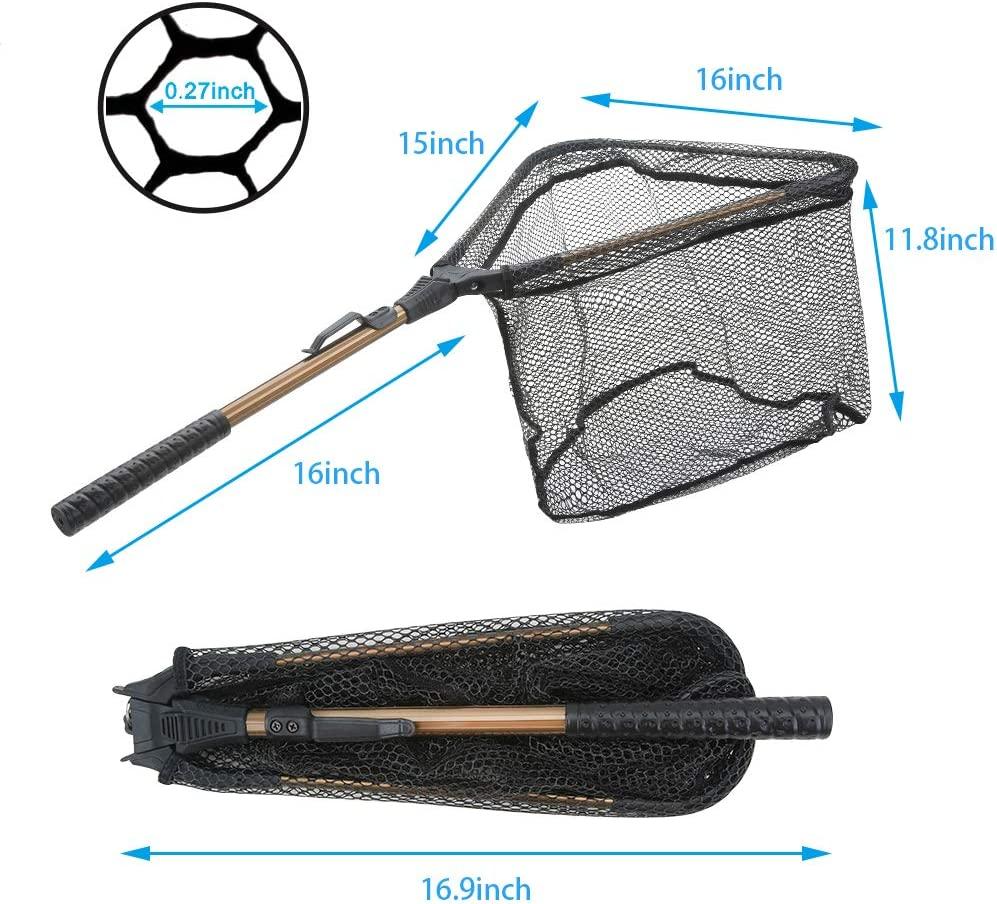 YVLEEN Folding Fishing Net - Aluminum Telescopic Pole Handle, Nylon ...