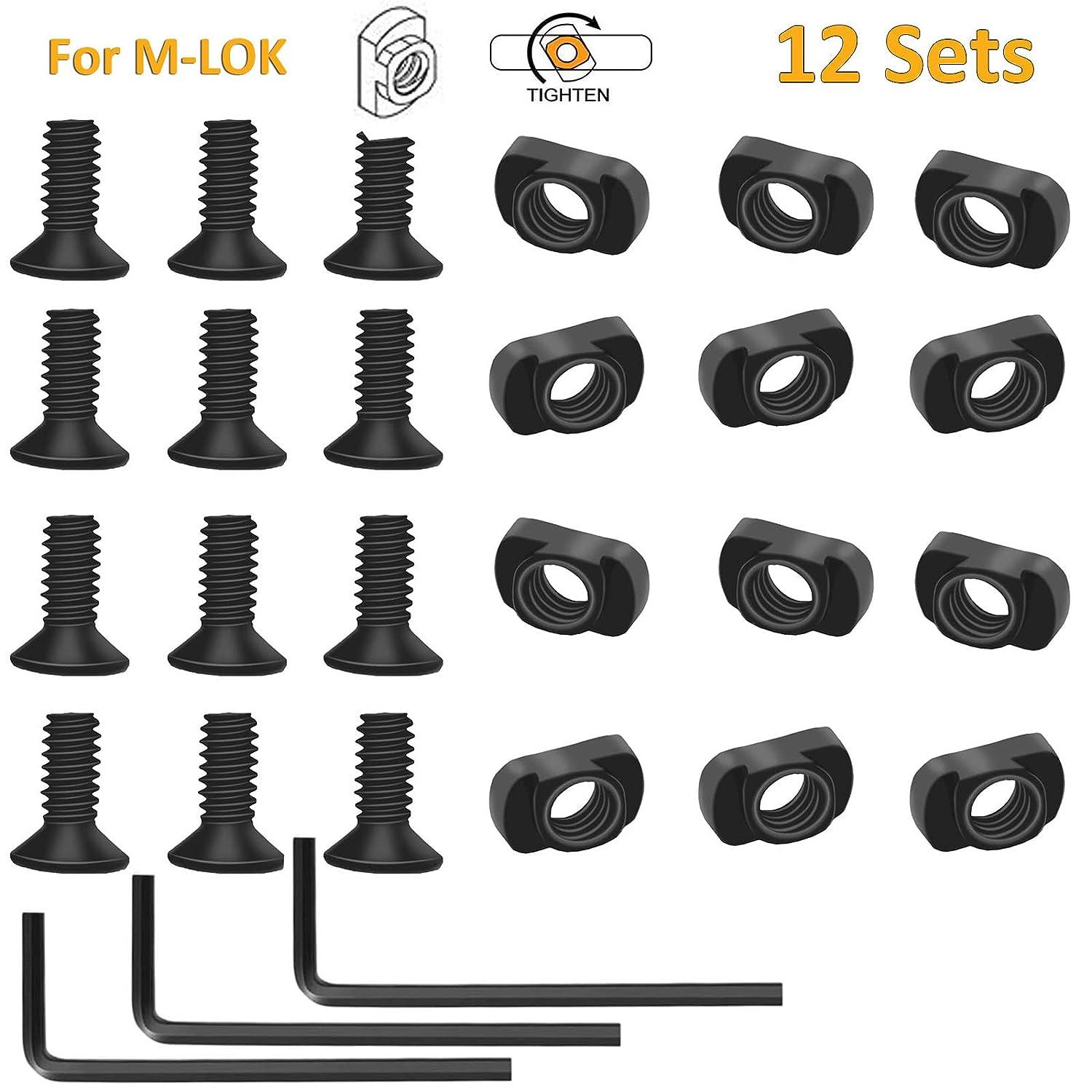Ficero 12 PCS Mlok Screws and Nuts Replacement Sets - M-Lok Rail Mount Accessories with Allen ...