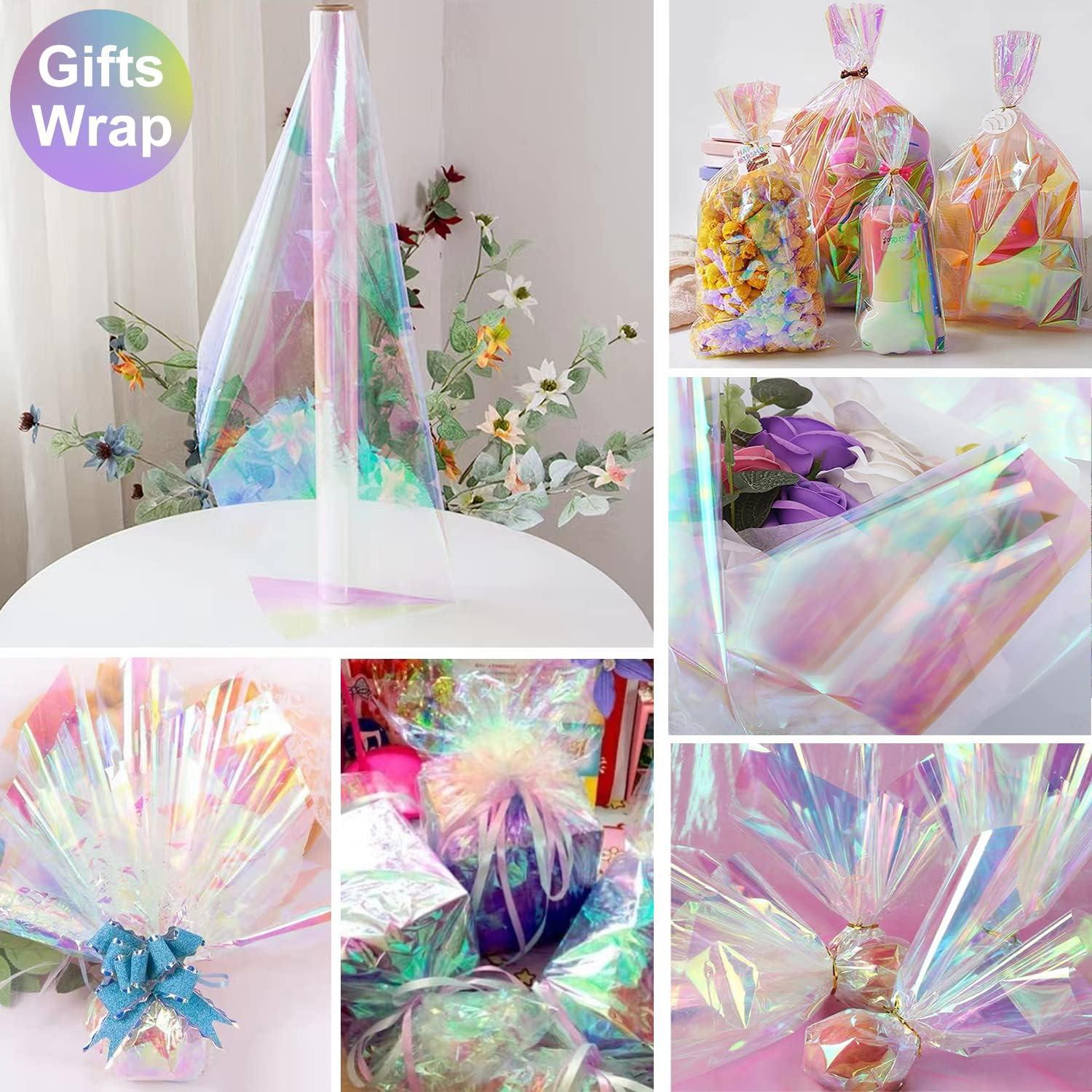 66 ft x 34 in Extra Wide Iridescent Cellophane Wrap Roll - Rainbow ...