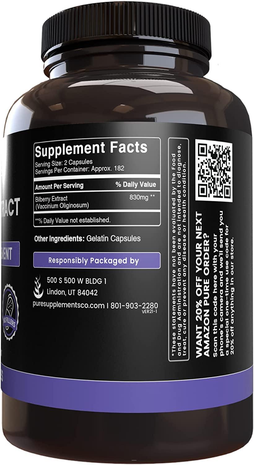 365 Capsules Bilberry Extract - Pure Original Ingredients, Lab Verified ...
