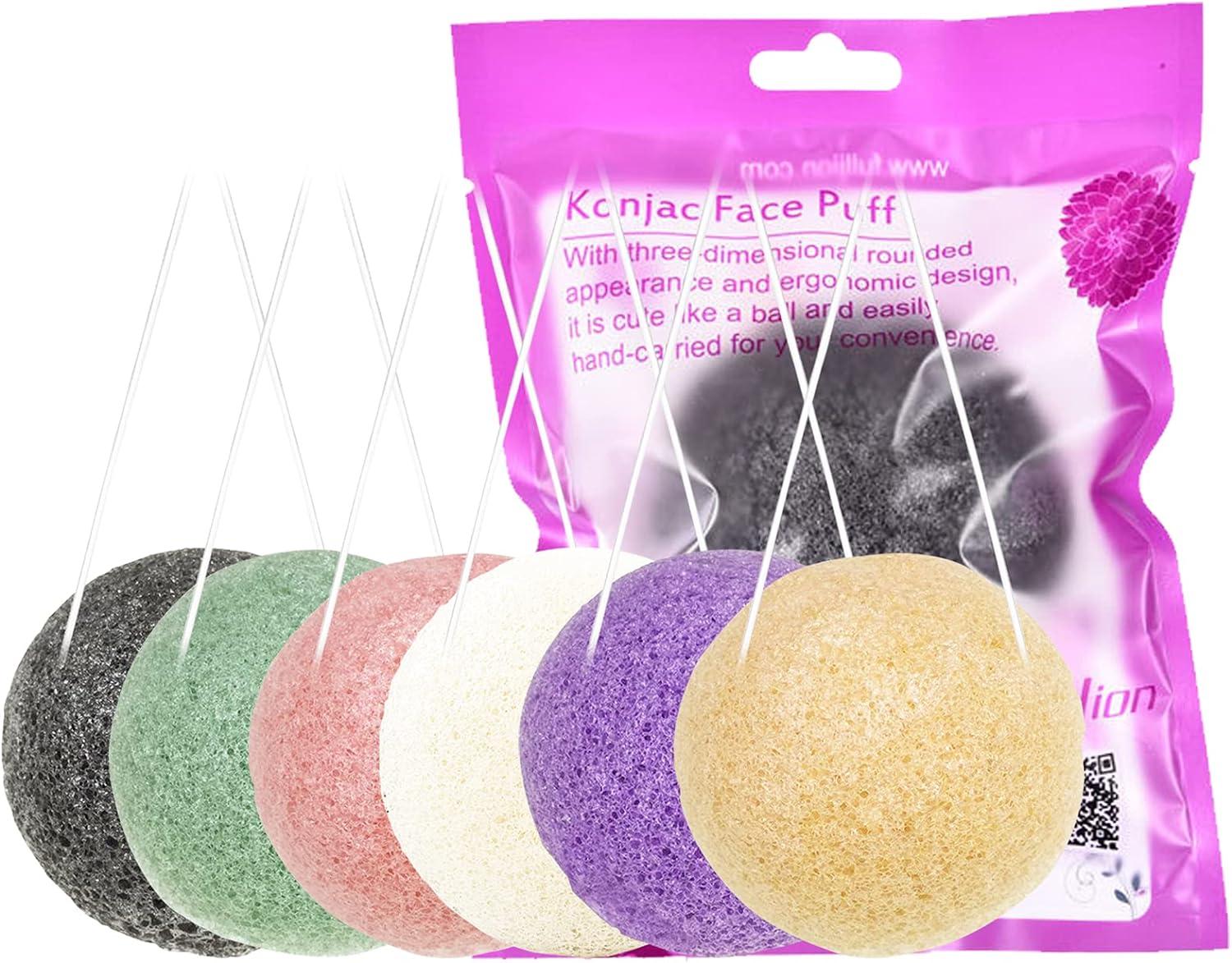 6 Pack Natural Konjac Facial Sponges Set - Exfoliating Sponge Set in 6 Colors for Gentle Face ...