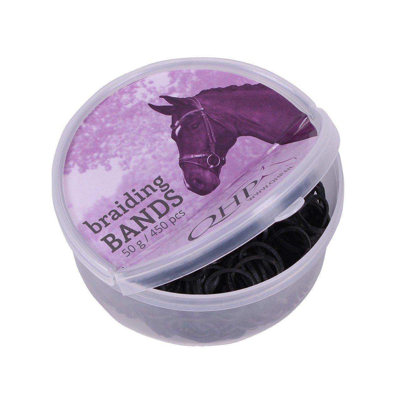 QHP Black Rubber Mane Elastics in Resealable Box - Premium Quality for Equestrian Needs ...