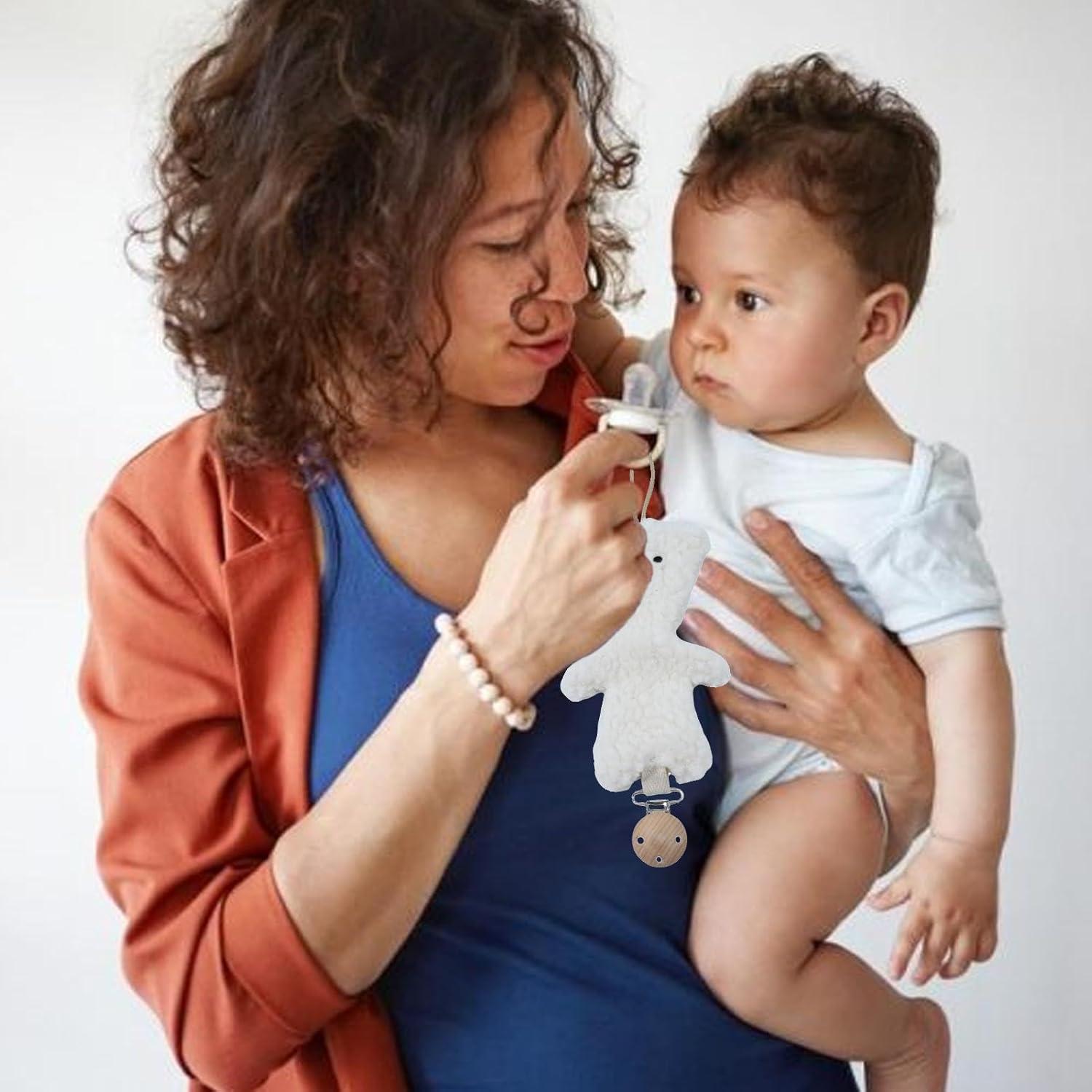 Premium Plush Baby Pacifier Clip - Cute Bear Design | Soothing Pacifier ...