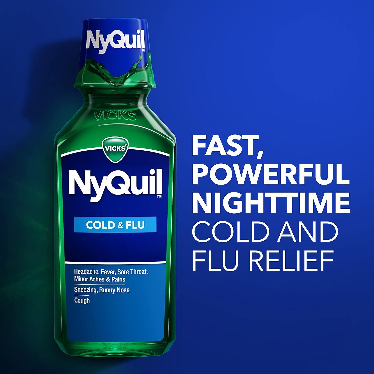 Vick NyQuil Cough Cold and Flu Nighttime Relief Original Liquid 2x12 Fl Oz