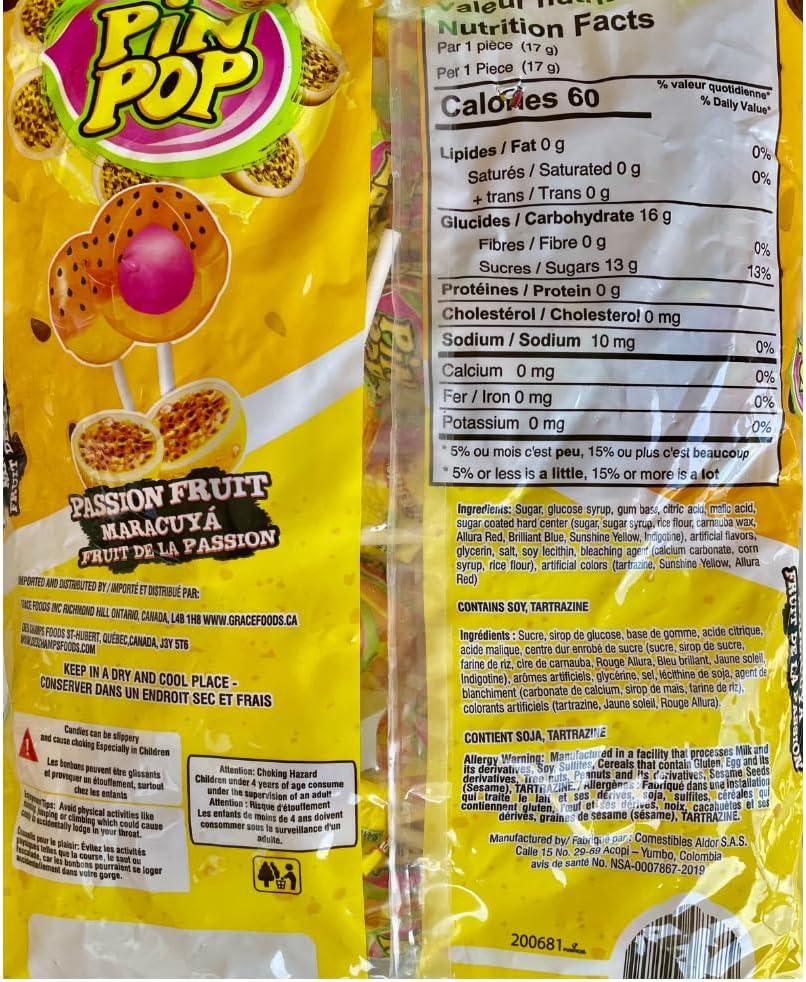 Pin Pop Passion Fruit Flavored Individually Wrapped Lollipops With a ...