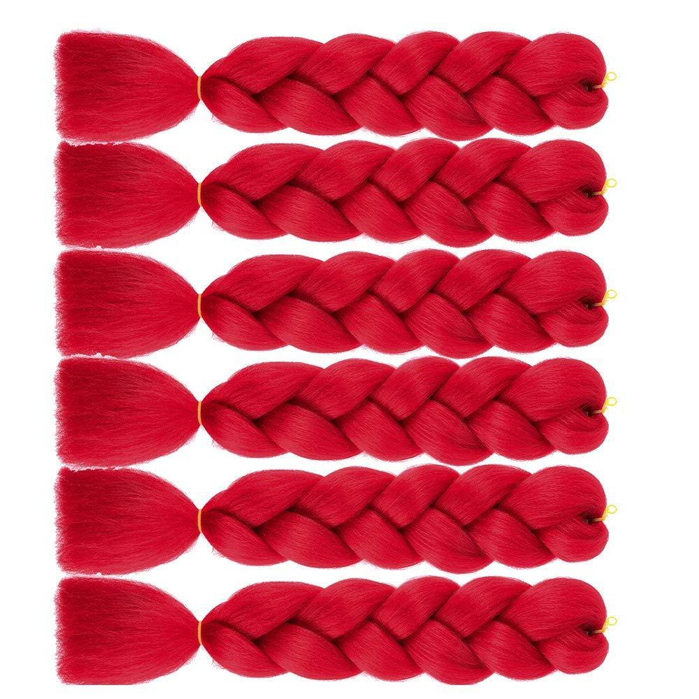 Red Braiding Hair 24 Inch - 6 Packs Pre-Stretched Box Braids | Colorful ...