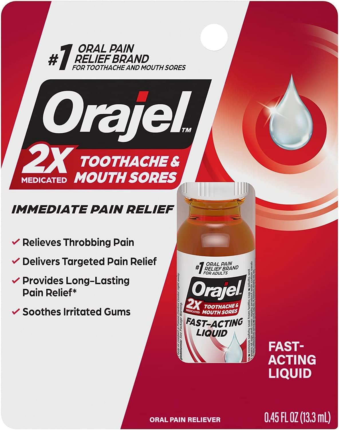 Orajel Maximum Strength Liquid 0.45 fl oz (13.3 ml) - Pack of 2 | Fast ...