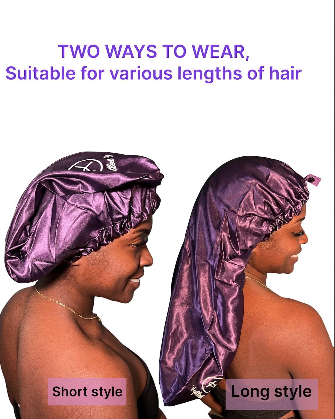Knotless Kay Extra Long Satin Bonnet | Adjustable Snap Button | Purple ...
