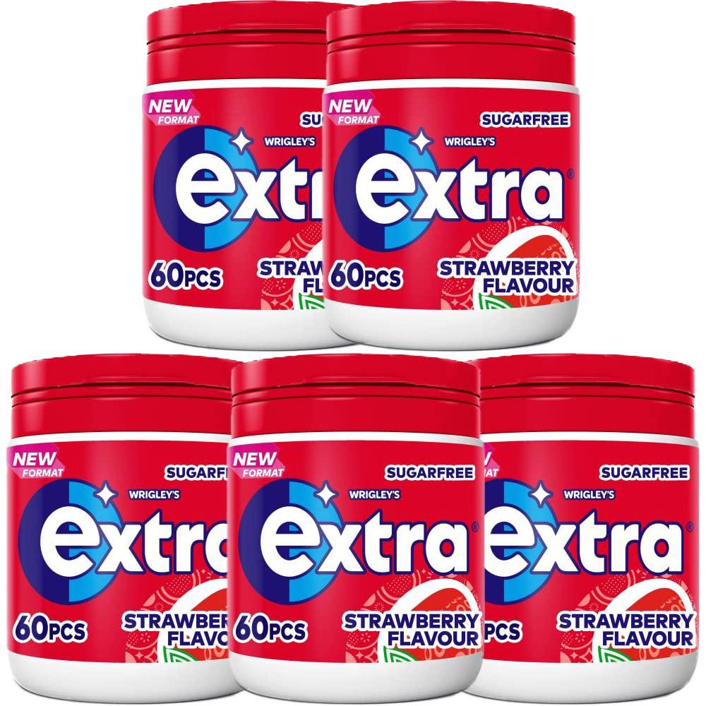 5 x 60 piece Tub Strawberry Flavour Chewing Gum Sugar Free Dental Oral ...