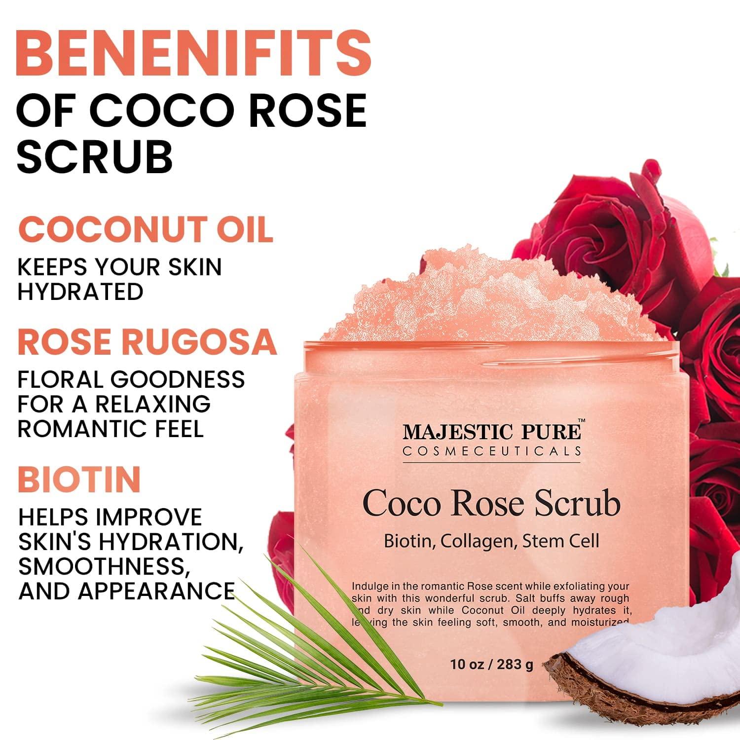 Majestic Pure Coco Rose Scrub with Biotin, Collagen, Stem Cell ...