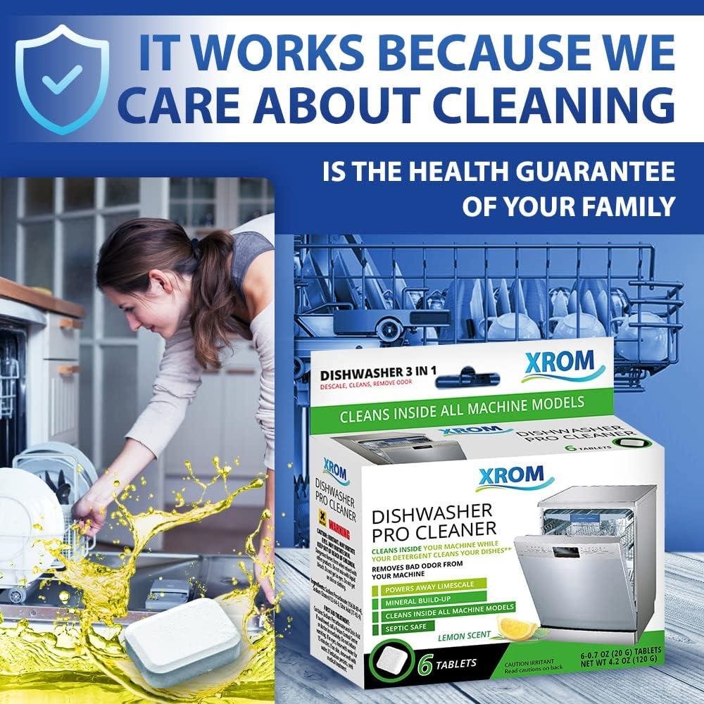 XROM Dishwasher Pro Cleaner 3-in-1 Formula - Removes Odors, Hard Water ...