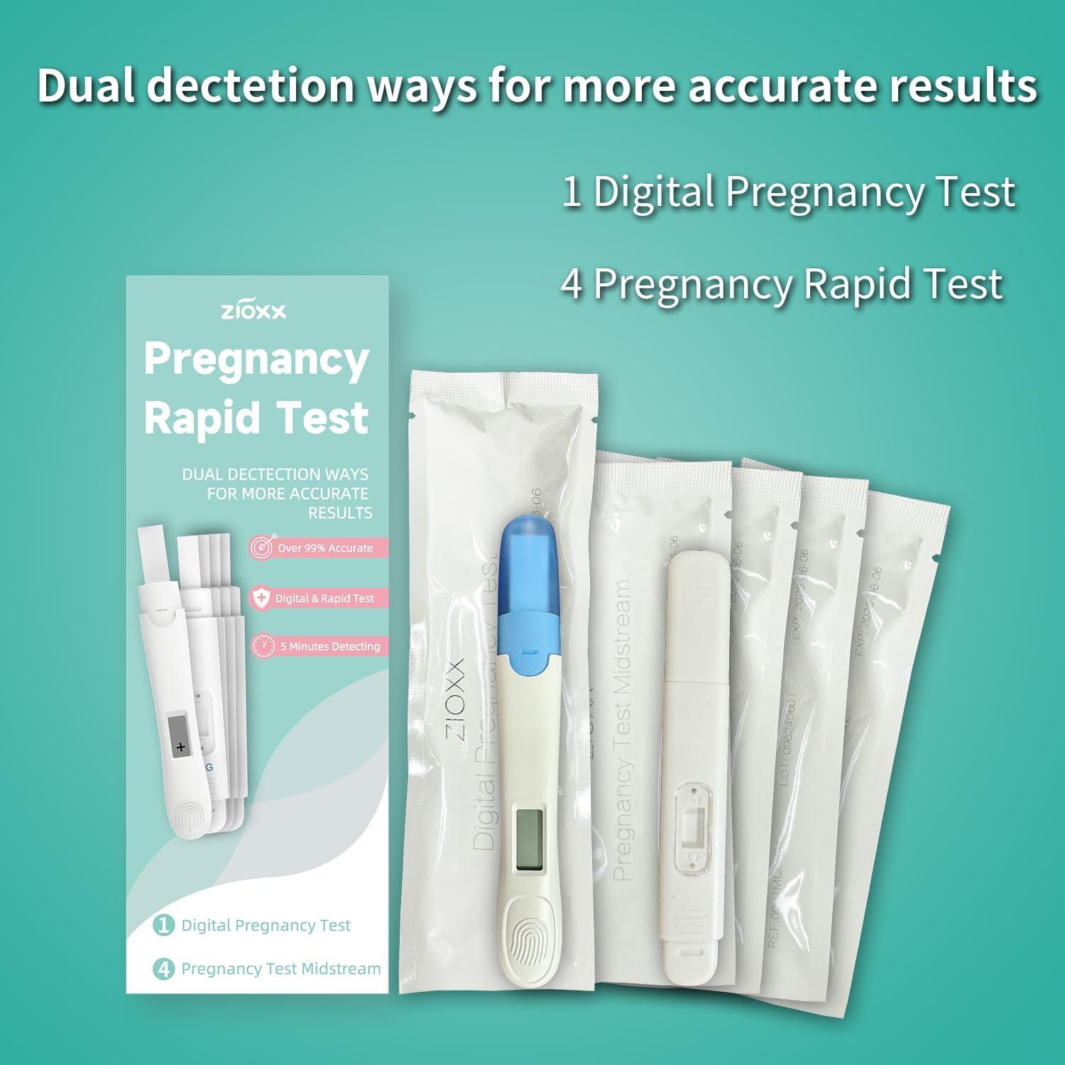 Zioxx Digital Pregnancy Test Combo Pack - Early Results 1 Digital & 4 ...