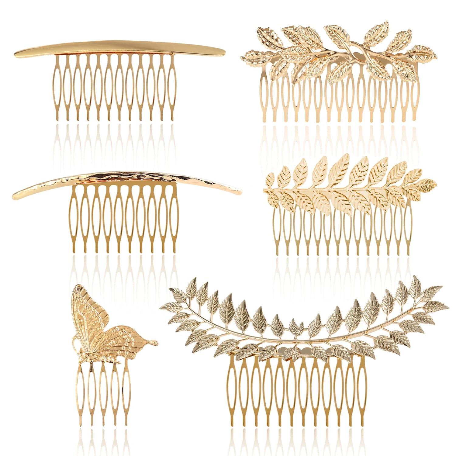 6 Pack Gold Leaf Decorative Hair Side Combs for Women - Bridal French ...