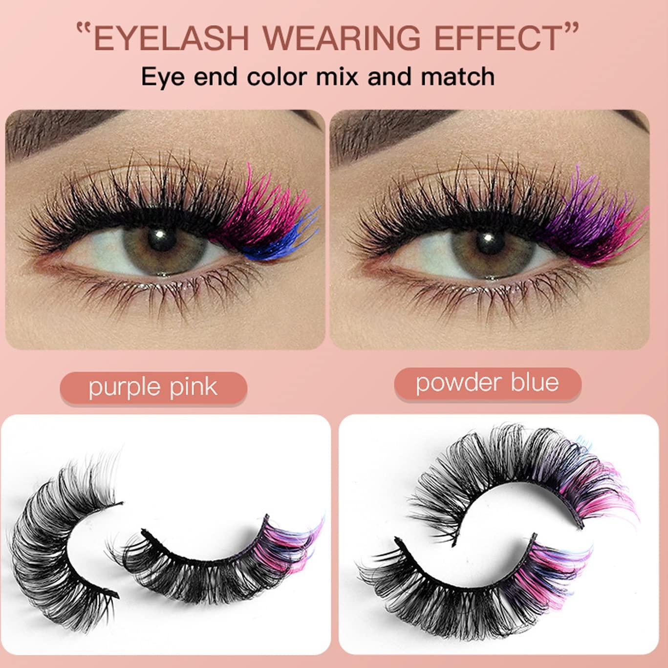 Fluffy Colored Mink Lashes - 7 Pairs, 7 Colors - Dramatic & Long False ...
