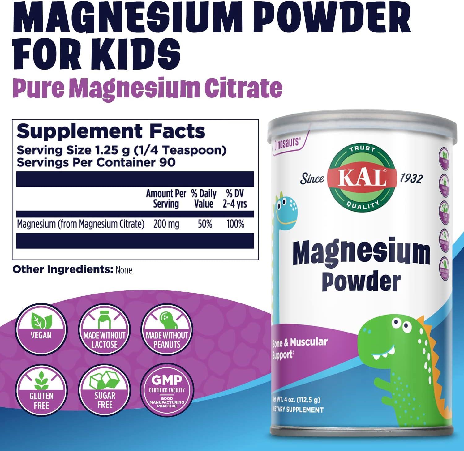 KAL Magnesium Powder - Pure Citrate for Kids | Bone Health, Muscle ...